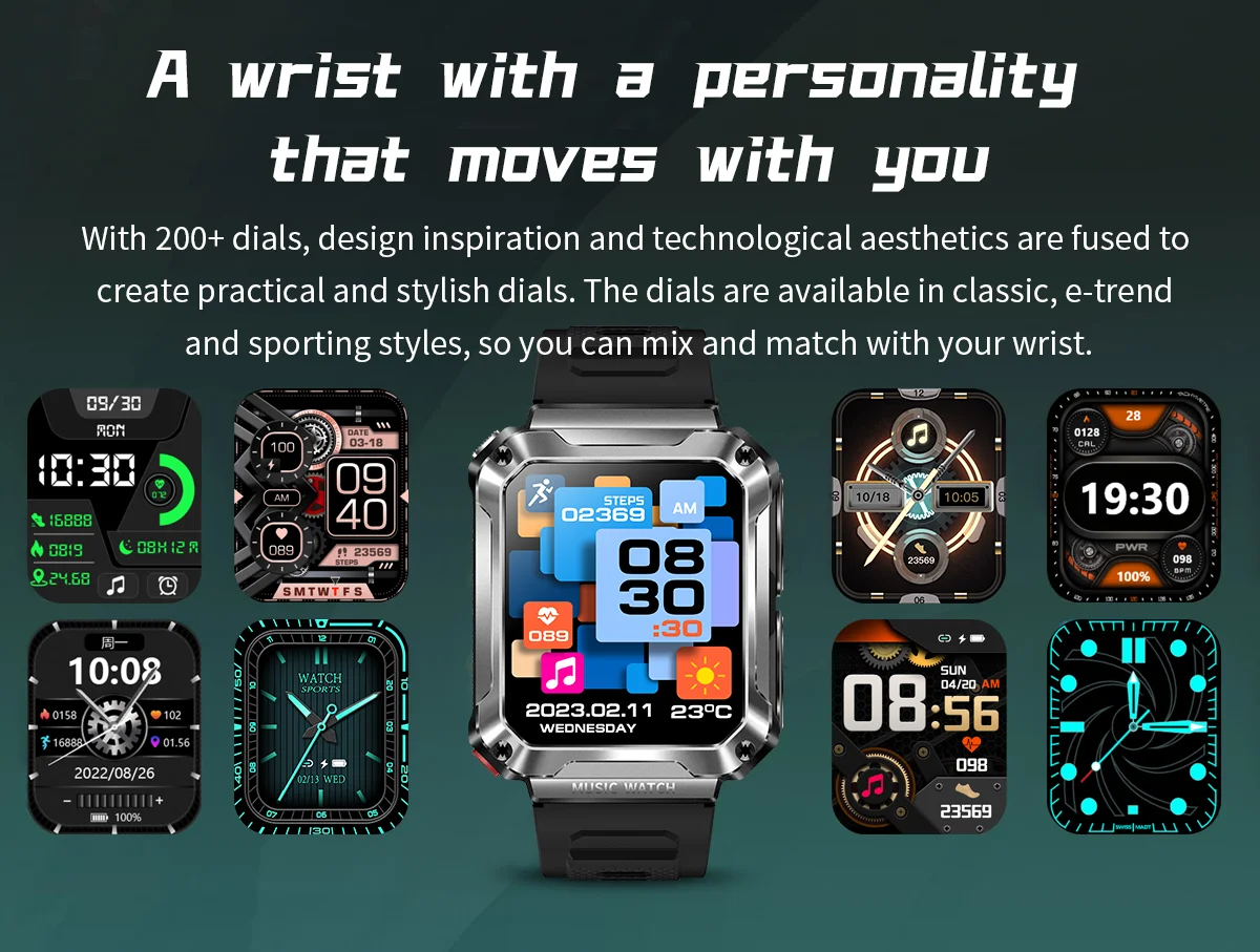 SENBONO T93 Smart Watch - 1.96" Screen, BT Call Earbuds