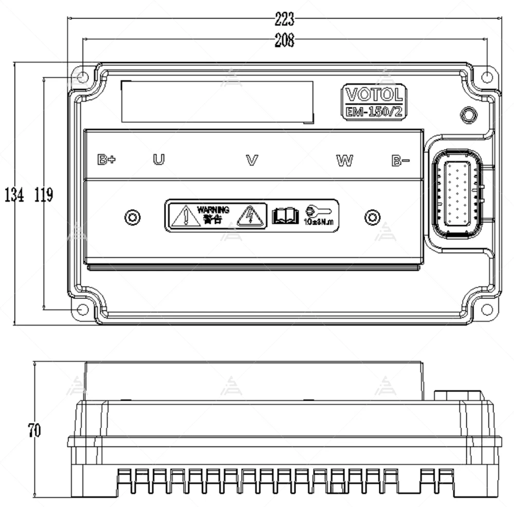 VOTOL Controller EM150-2SP 72V 150A for QS Mid-Drive Motor