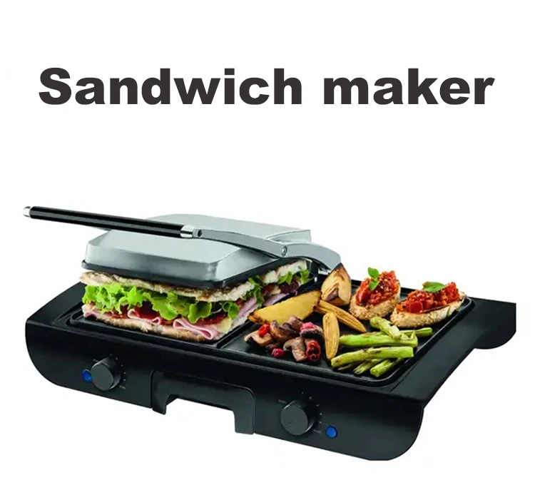 1500W 2 in 1 Indoor Electric Grill Pan Multi Sandwich Makers Small ...