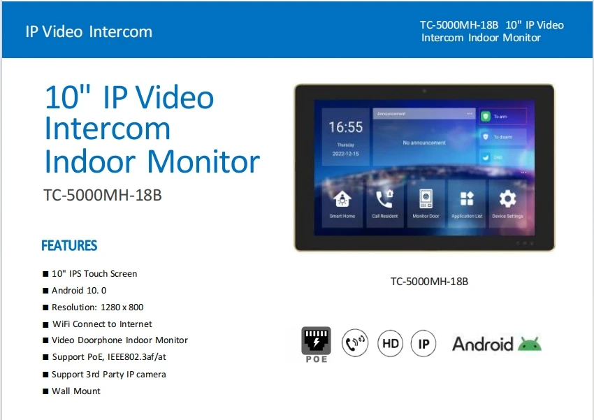 10-Inch IP/TCP Standard POE Video Door Phone Intercom System for ...
