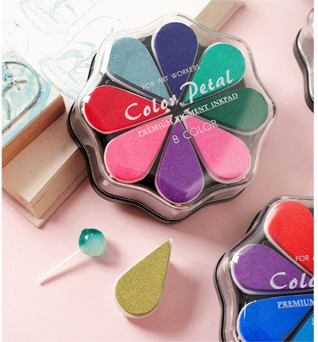 2023 New Flower Shaped DIY Stamp Printing Pigment Ink Pad 8 Colors ...