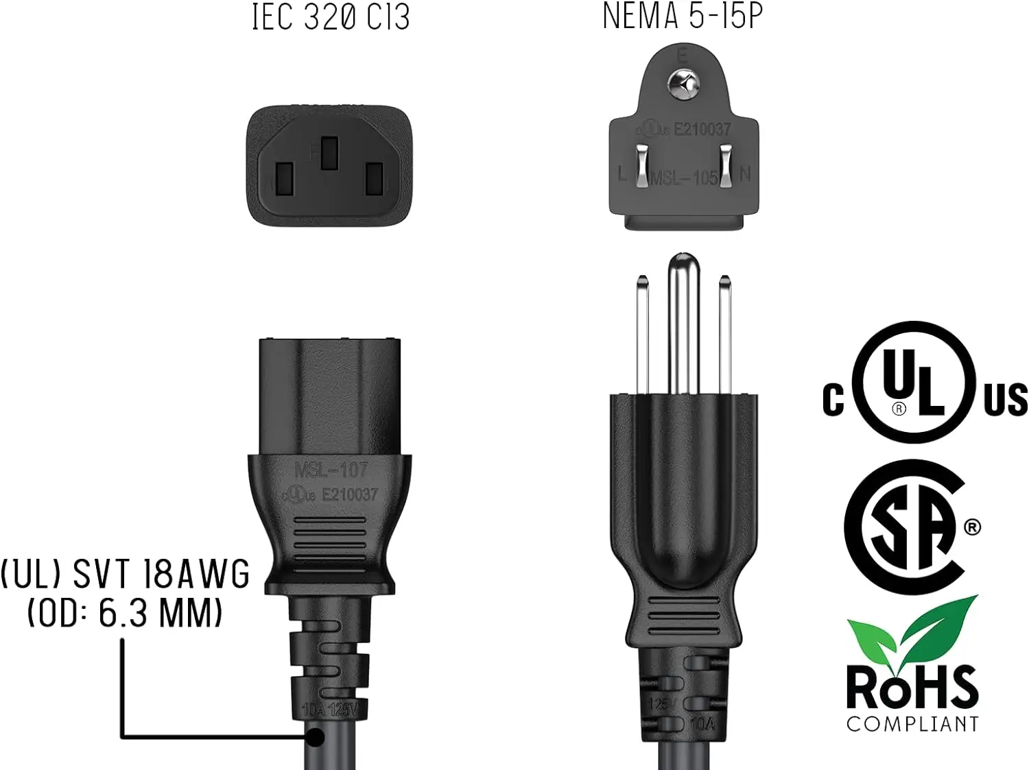Nema 5-15p To Iec C13 Extension Cord North American Electrical Outlets ...