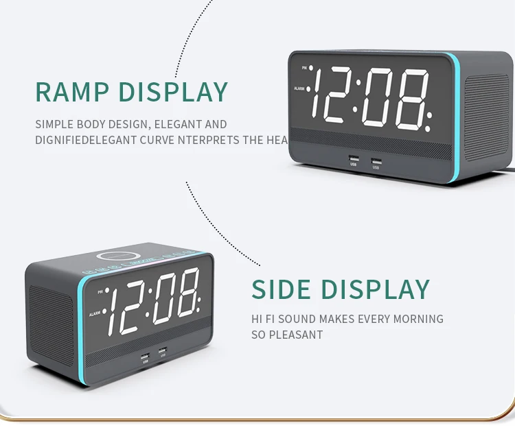 Led Digital Clock with Radio & Wireless Charging