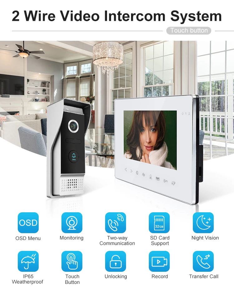 Smart Home Intercom Doorbell System - Multi Function 2 Wire Video Intercom