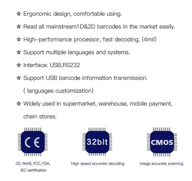 Dyscan Handheld USB 2D Barcode Scanner, Wired Automatic QR Code Scanner ...