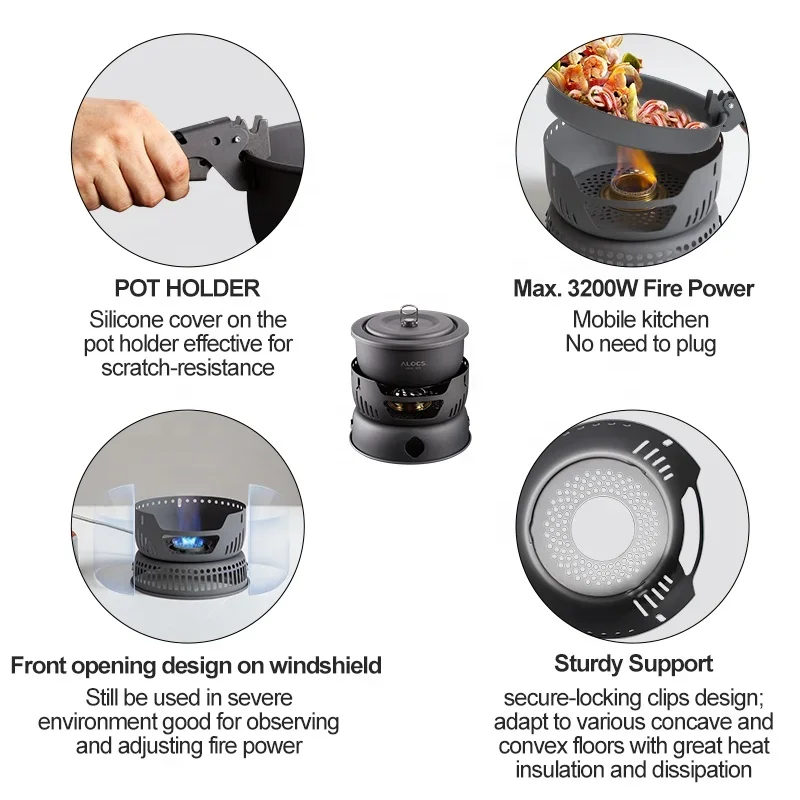 Alocs Lightweight Portable Compact Camping Gear Cooking Pot Pan Kit ...
