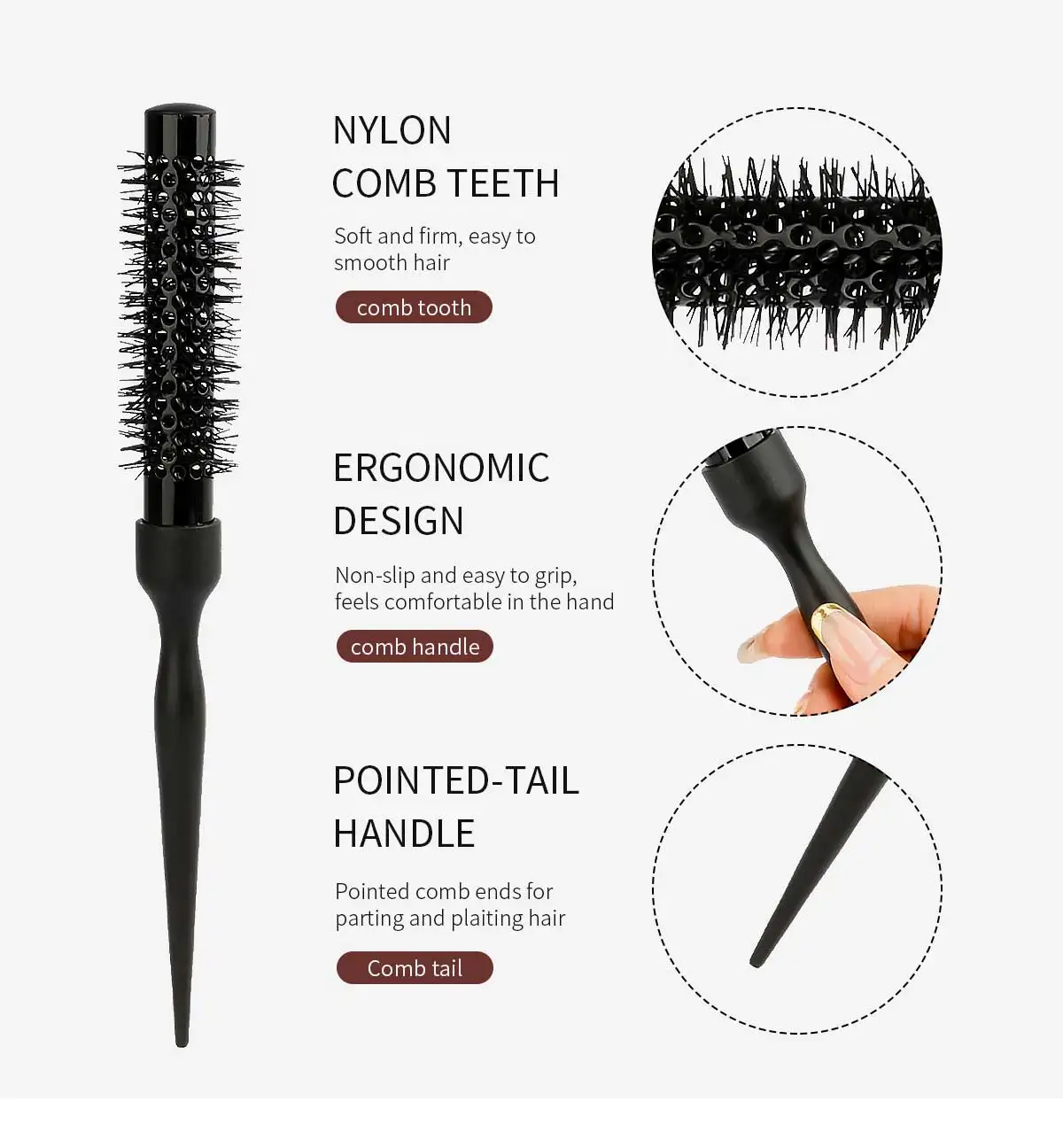 Nylon Toothed Hair Comb Styling Curly Hair Brush Aluminum Tube Rolling ...