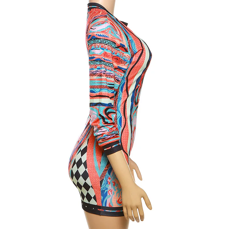 S71443 Modern Long Sleeve Short Printed Bodycon Casual Ladies Dress