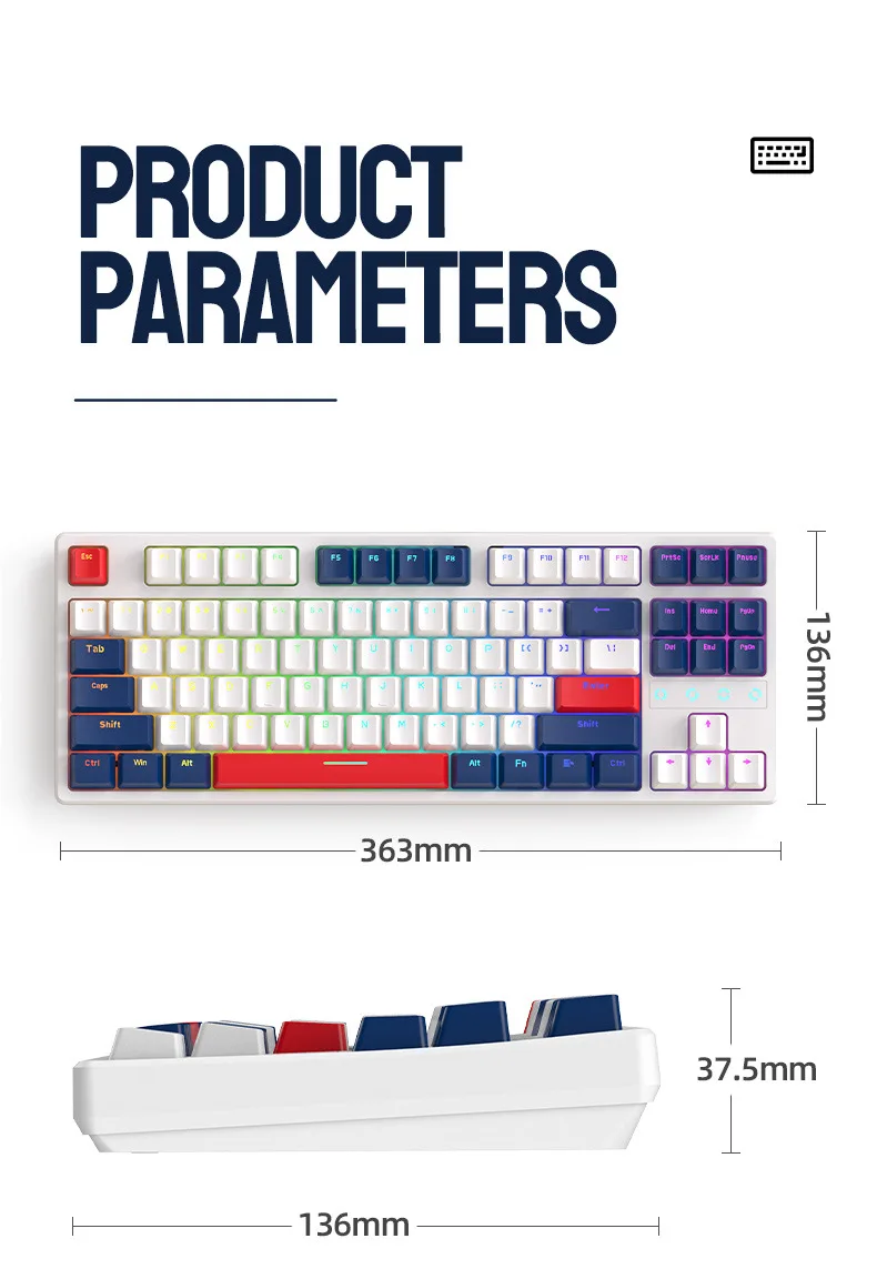 K87 Gaming Mechanical Keyboard - 87 Keys with RGB Backlit