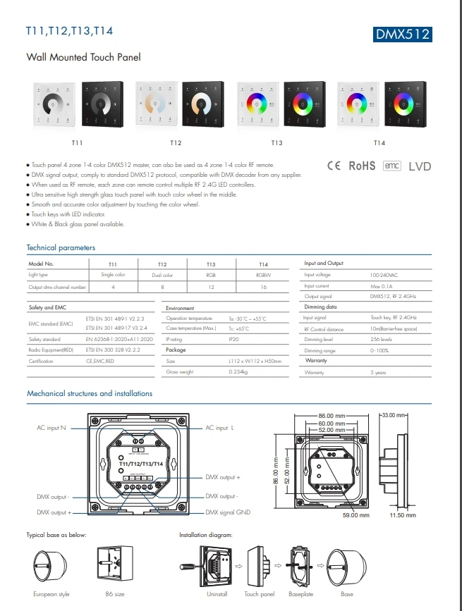 SKYDANCE T13 DMX Master 4 Zones Touch Wheel 4 Scenes RGB Touch Panel ...