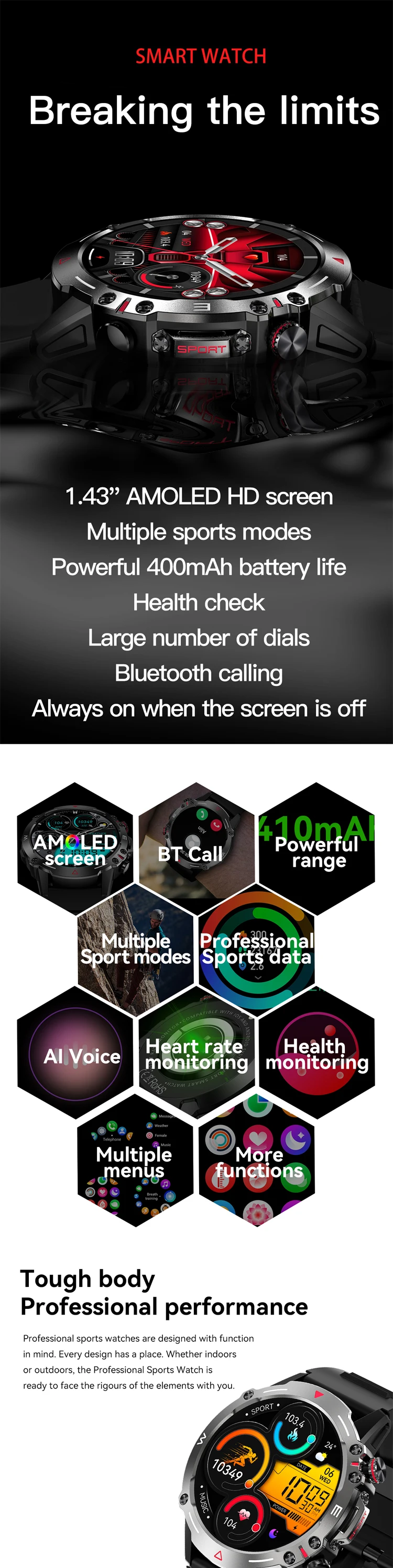 2024 New Product Amoled Smartwatch For Men Sports Watch Bt Call 1.43 ...