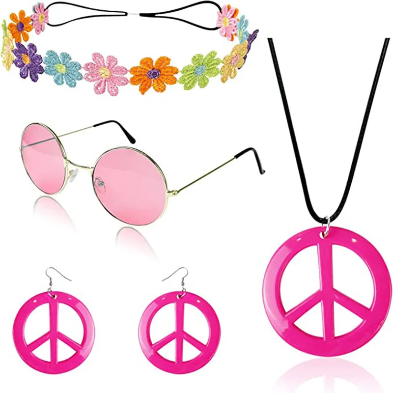 Disco Outfits For Women 70s Hippie Accessories Set - 4-Piece Vintage ...