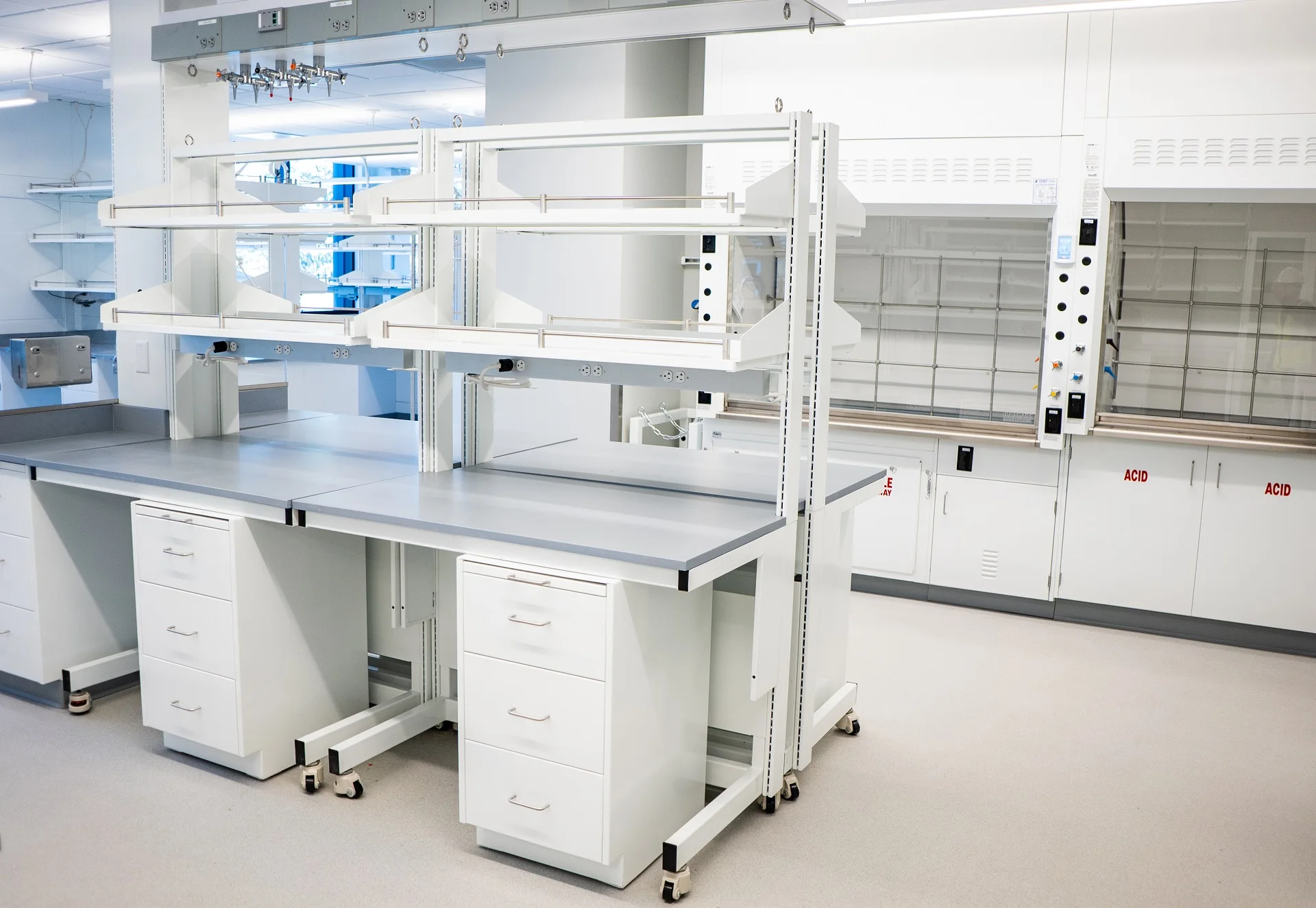 Lab Work Station with Movable Cabinet & Reagent Shelf for School ...