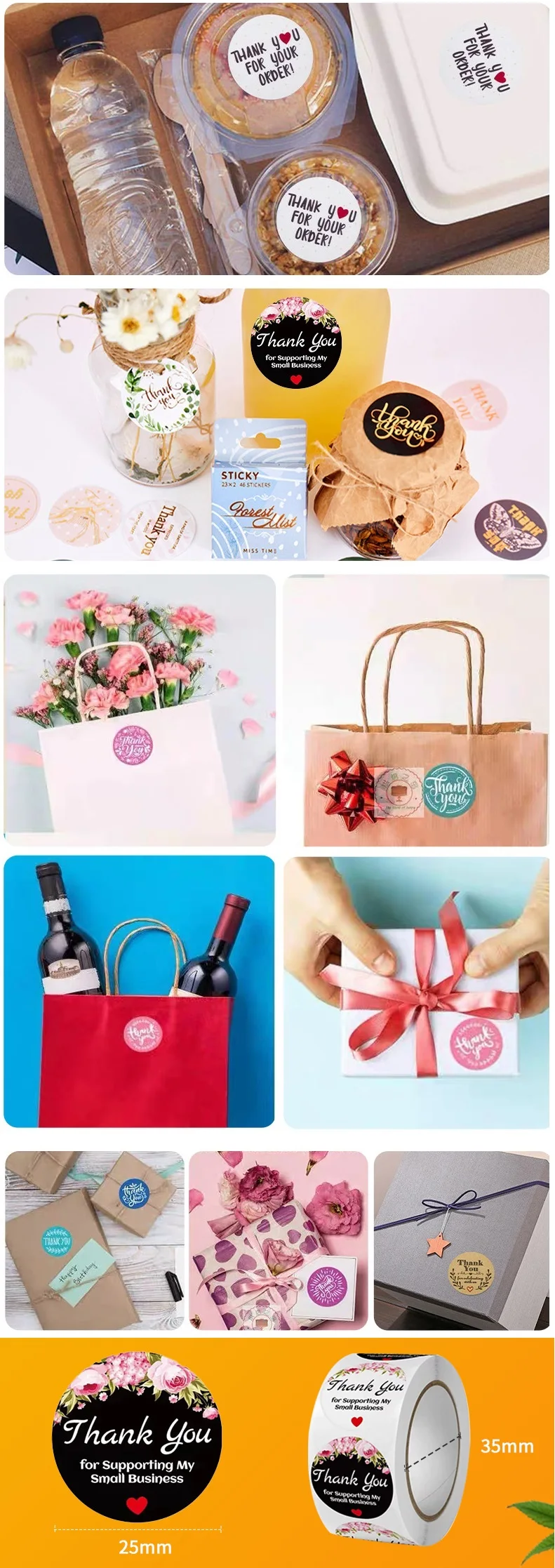 Custom Logo Thank You Card Sticker Black Gold Foil Printing Self ...