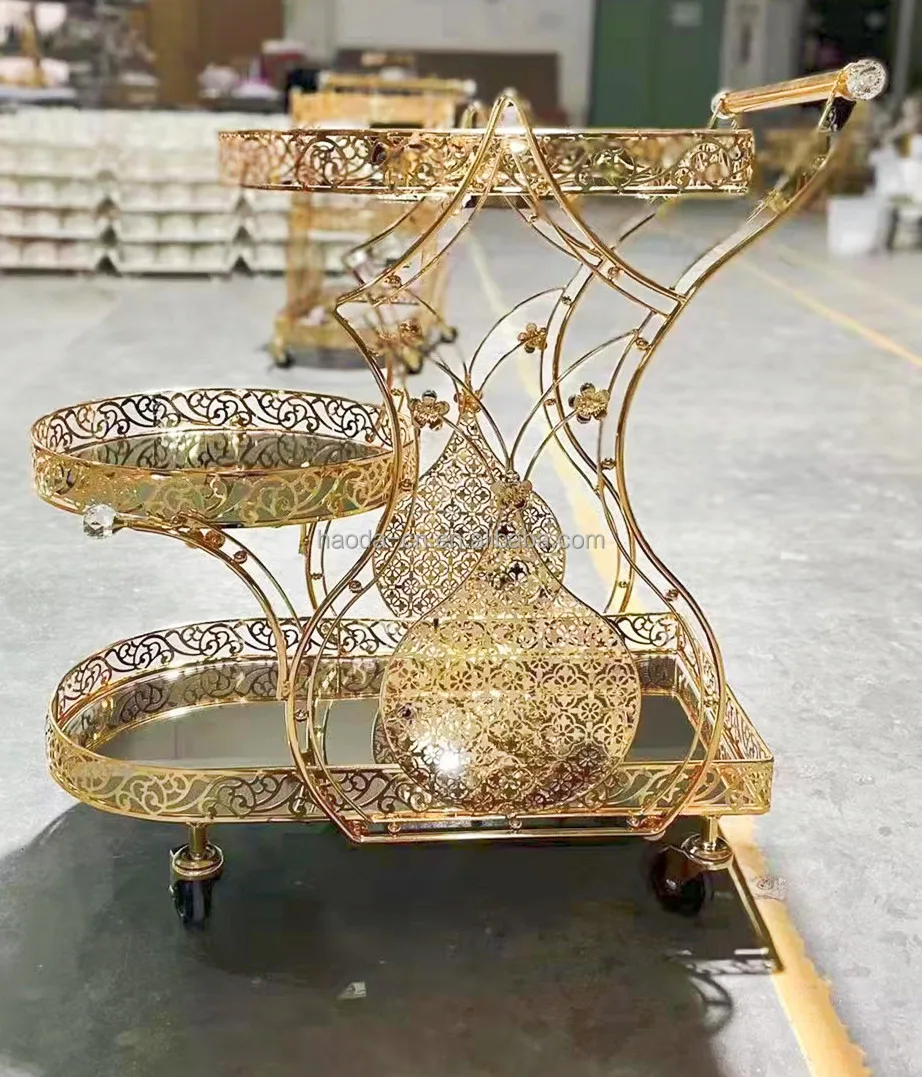 2022 Gold Color Heart Shape Pushcart Trolley with Crystals
