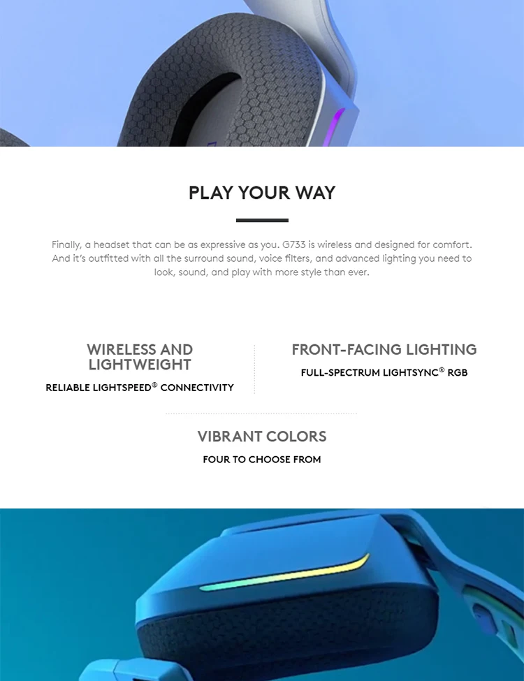 Logitech G733 Wireless RGB Gaming Headset - Immersive Audio