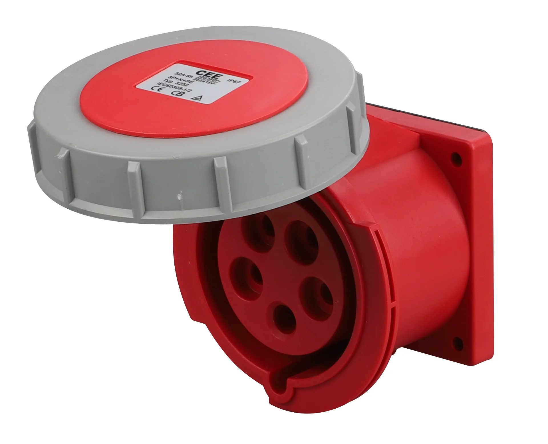 CEE IP67 Waterproof Panel Mounted Receptacle - 32A Industrial Plug