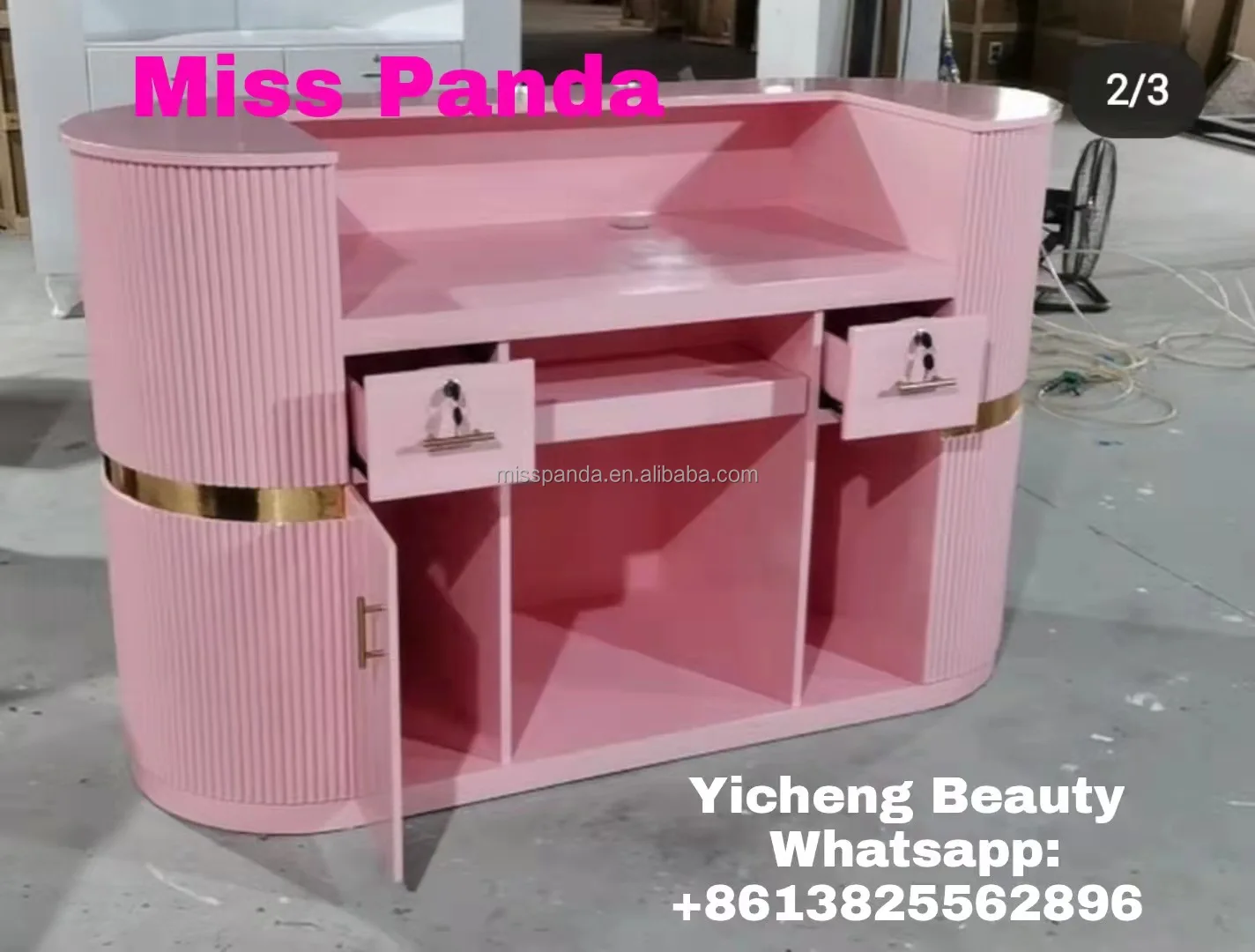 Custom Logo Cashier Reception Desk Durable Counter Hot Pink Or White ...