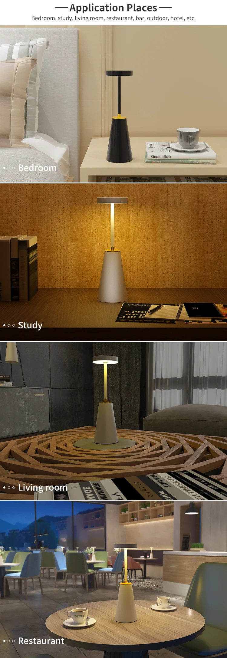 Portable Cordless Touch Lamp Bedroom Bedhead Restaurant 3 Colors Desk ...