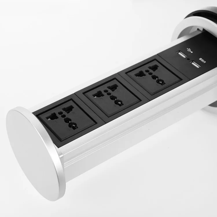 Universal Plug Hydraulic Pop up Kitchen Socket with Dual USB Charger