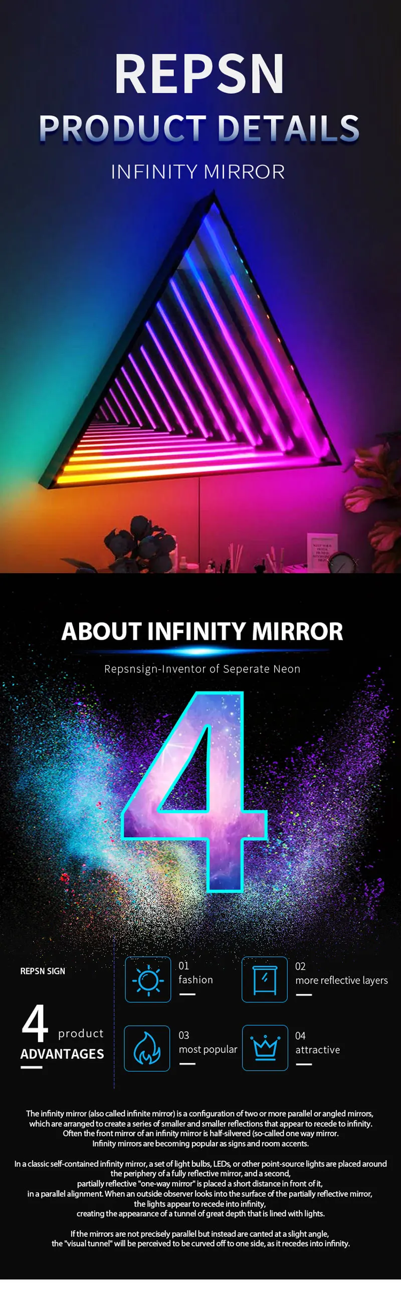 Modern Home Decor 3D Infinity Mirror LED Letters Sign Custom Infinite ...