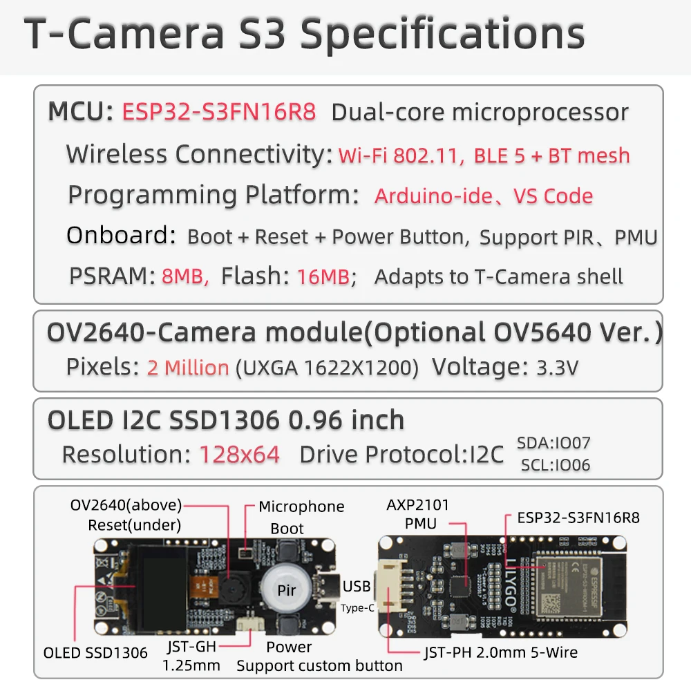 LILYGO T-Camera S3 - ESP32-S3 Development Board with OV2640
