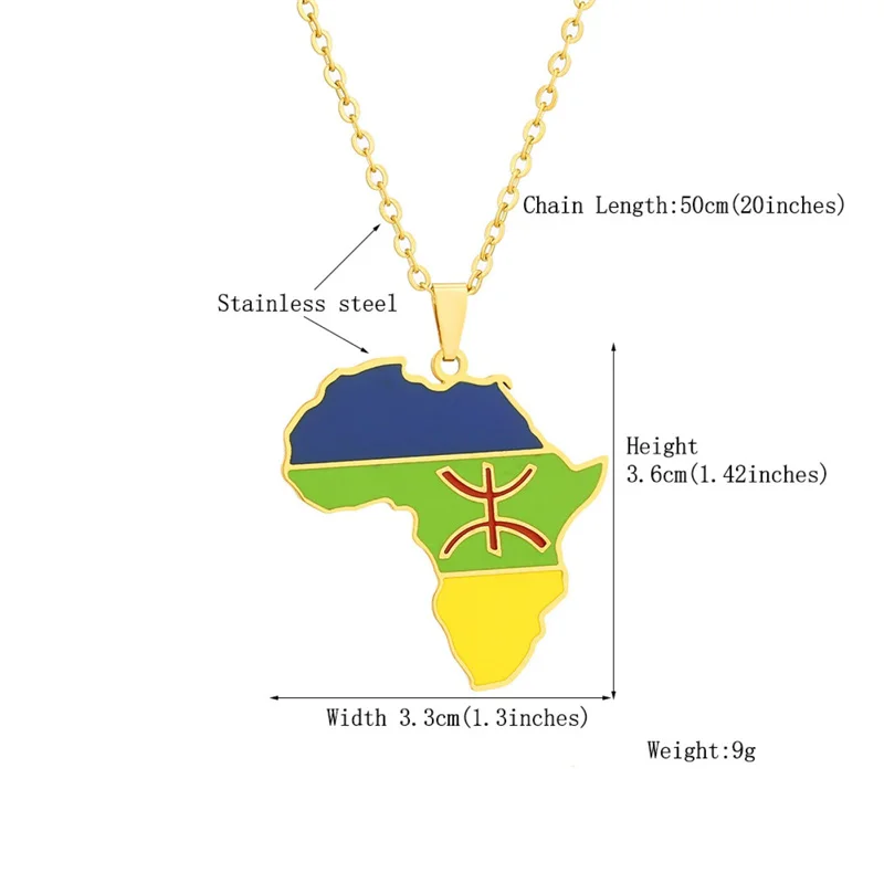 African Map Berber Map Flag Hanging Stainless Steel Necklace - Oil Drop Map Geometric Ethnic ...