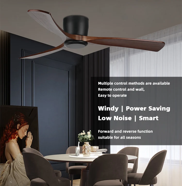 Indoor Modern Decoration Remote Control 3 Blade Solid Wood Ceiling Fan ...