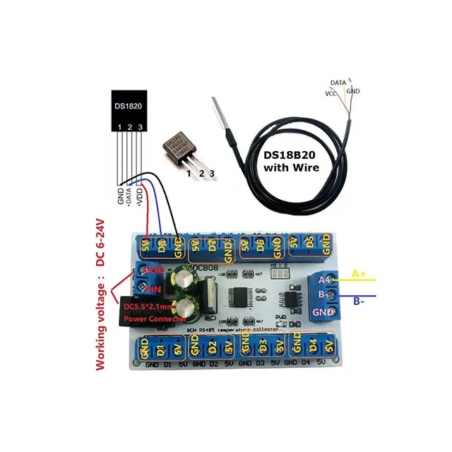 8-channel Rs485 Ds18b20 Sensor Board Modbus Rtu Paperless Recorder Plc ...