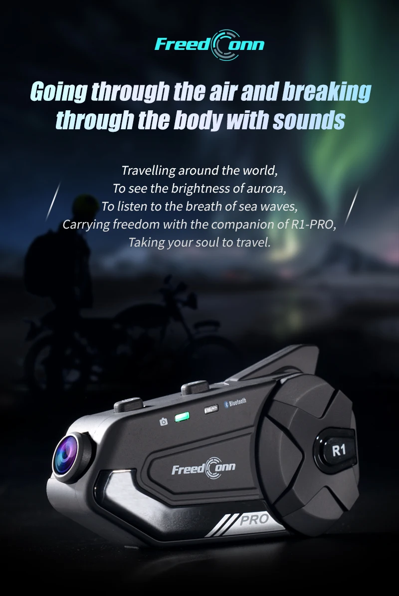 FreedConn R1-PRO Waterproof Helmet Intercom with 2K Video Recorder ...