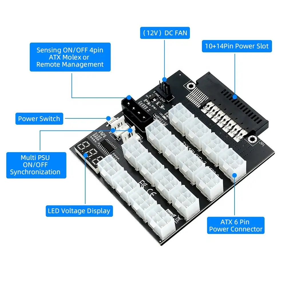 12 Port 6pin Connector Led Display 12v Power Module For Psu Adapter ...