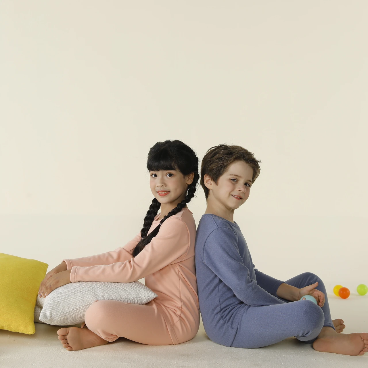 Customized Children's Plush Cotton Pajamas,Plain Color,2-piece Set For ...