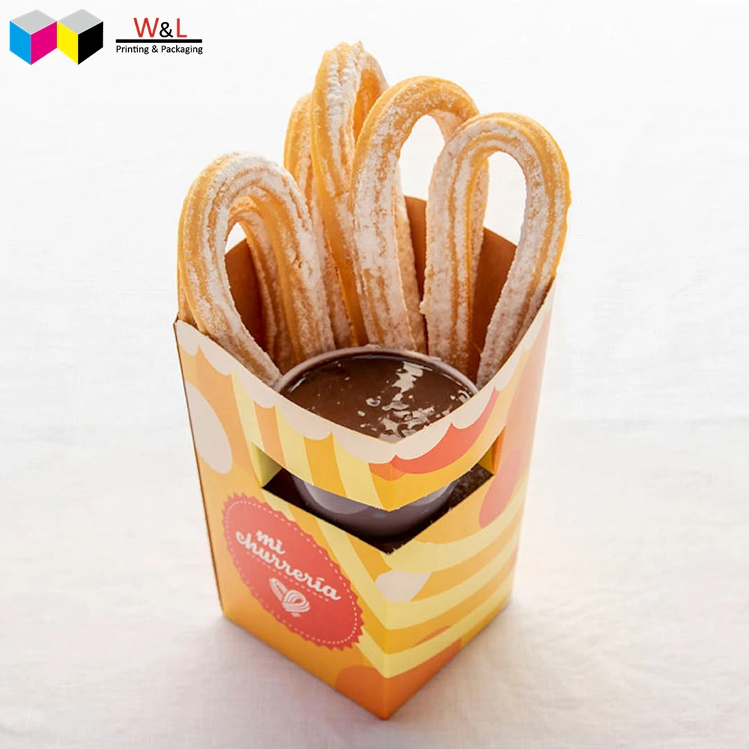 Food Grade Customs Sizes Logo Printing Churros Holder Box With Dip Cups ...