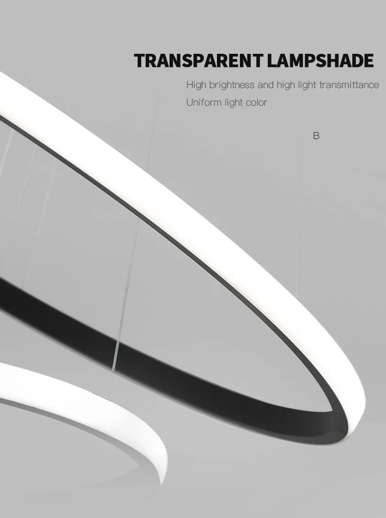 Modern Living Room Luxury Black Circle Ring Acrylic Gold Simple LED ...