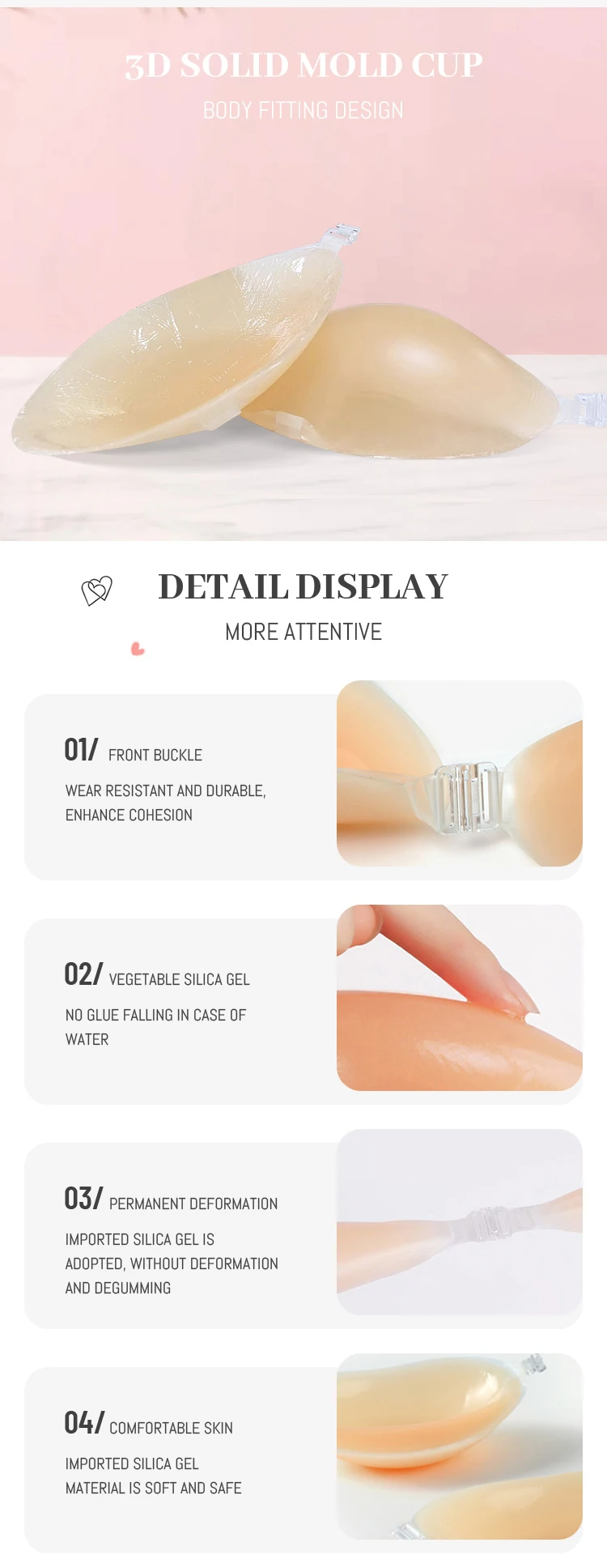 Invisible Lift up Stick-On Silicone Adhesive Bra Reusable Backless ...