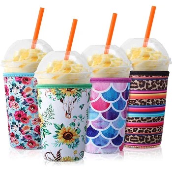 Printed Insulator Iced Cup Sleeve Reusable Custom Neoprene Black Coffee ...