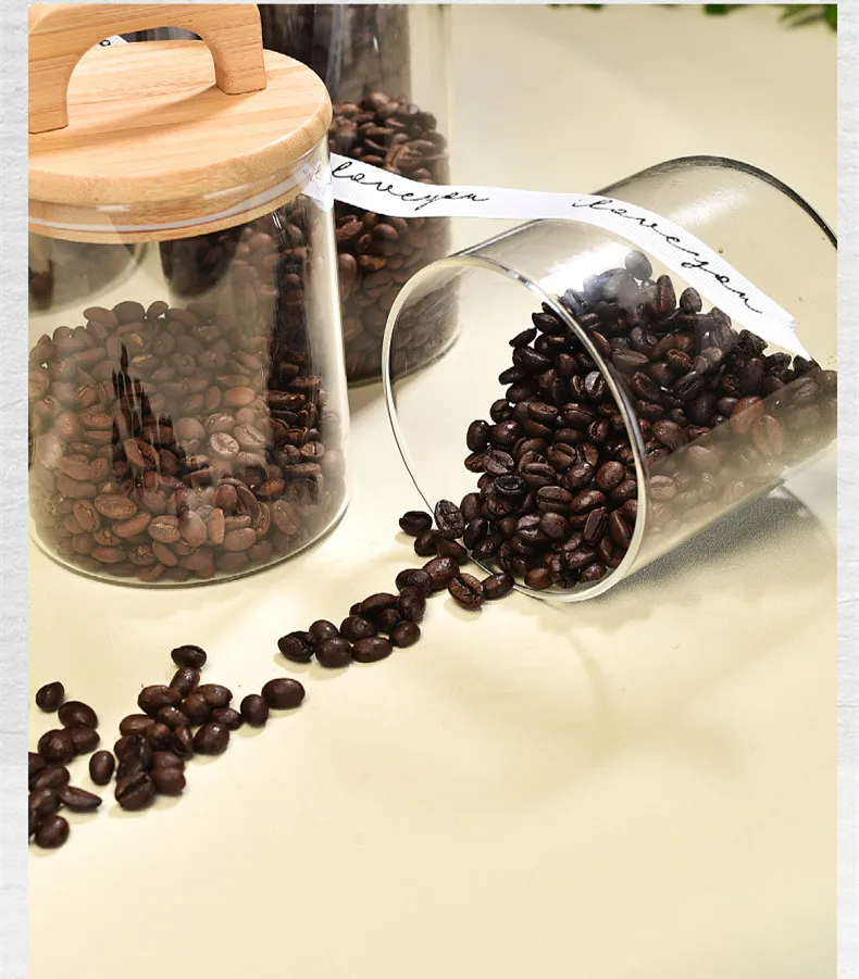 Large Capacity Coffee Bean Storage Glass Jar With Bamboo Lid Wholesale ...