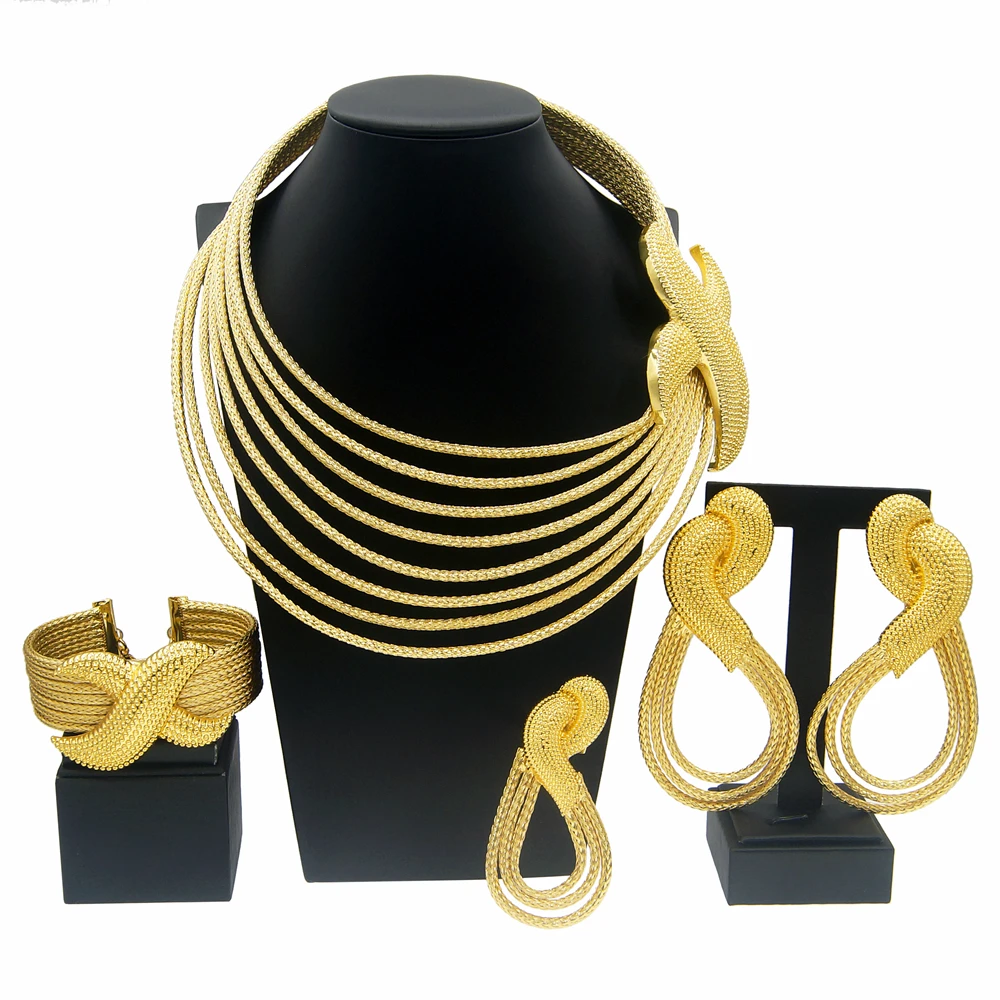 5 Pieces High Quality Gold Plated Italian Big Jewelry Set for Women