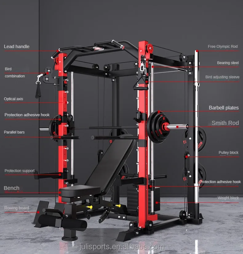 Unisex Home Gym Power Rack Multi-Function Fitness Body Building Smith Machine Comprehensive ...