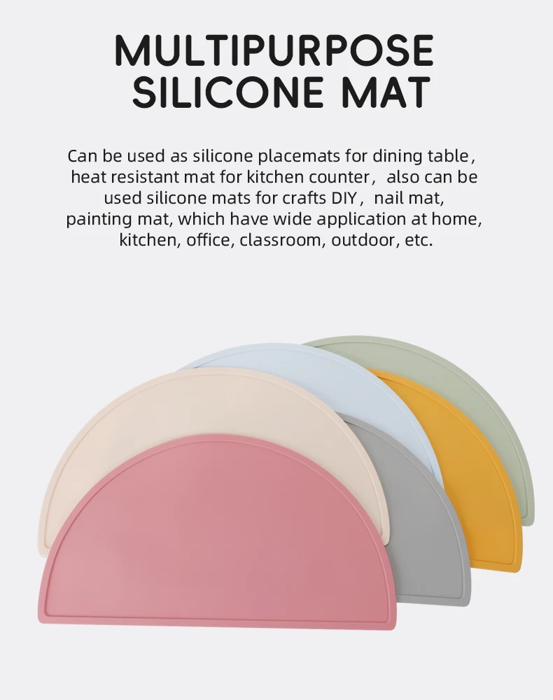 Silicone Placemat Semicircle Round Feeding Mat Table Mat Silicone Place ...