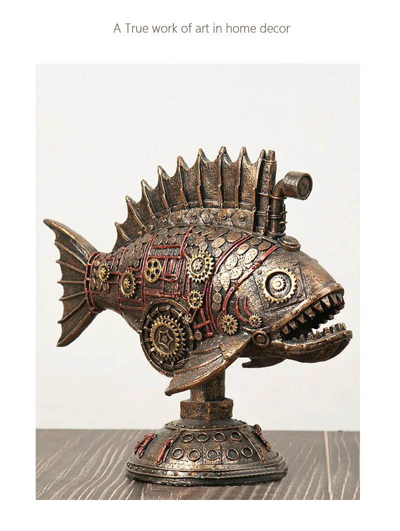 Steampunk Resin Statue Simulation Blackfish Retro Sculpture Decorative ...