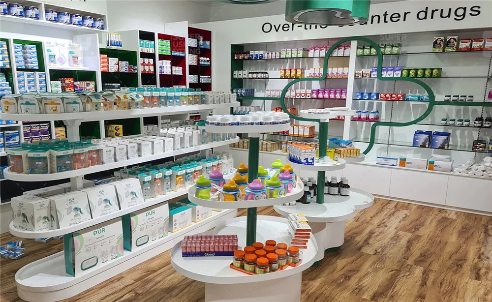 Medical Shop Interior Design - Customized Display Shelves