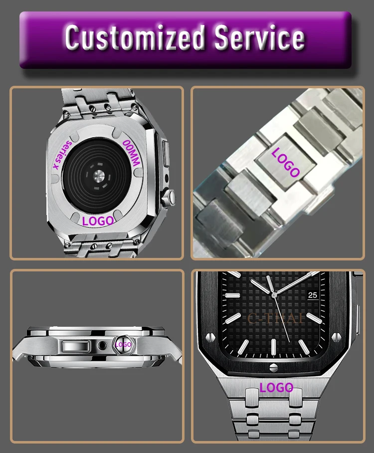 44mm 45mm Luxury Rubber Straps 316l Stainless Steel Metal Mod Smart ...