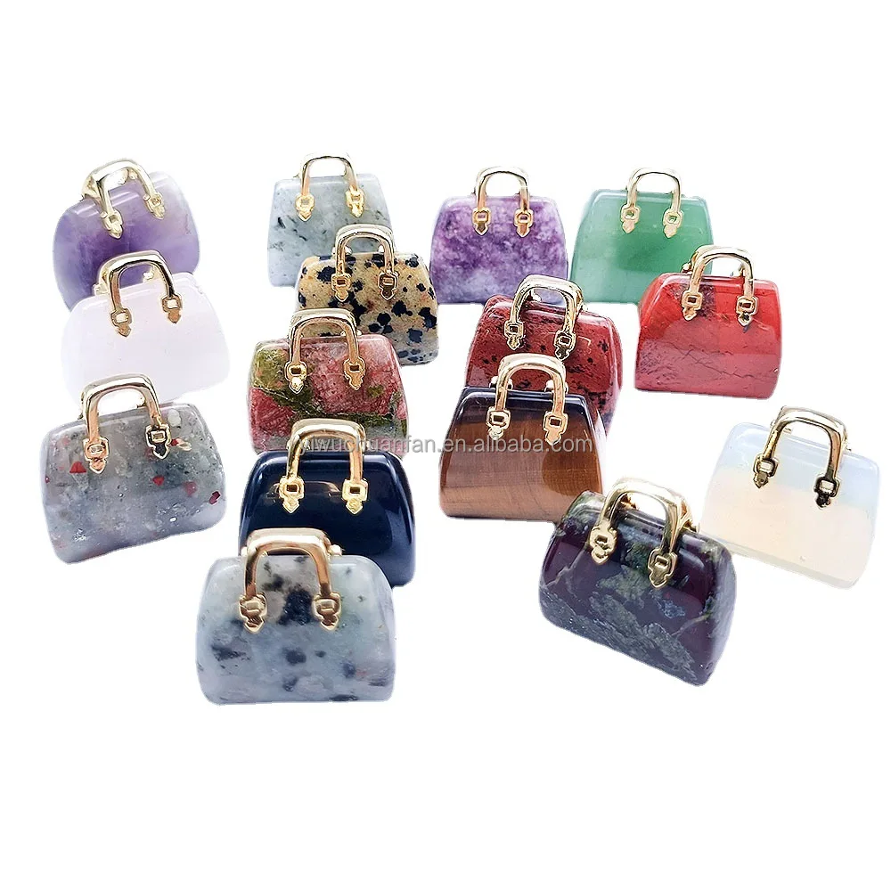 Natural Stone Mini Handbag Pendant Necklace for Women