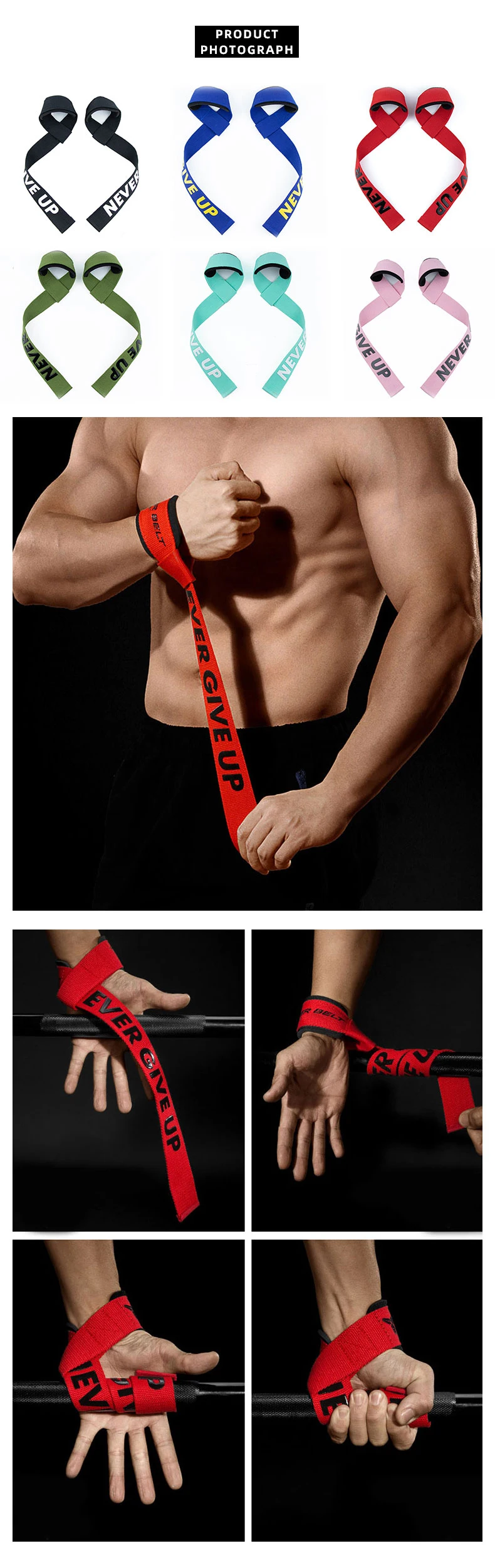 Customized Logo Custom Cotton Heavy Duty Training Wrist Straps Gym ...