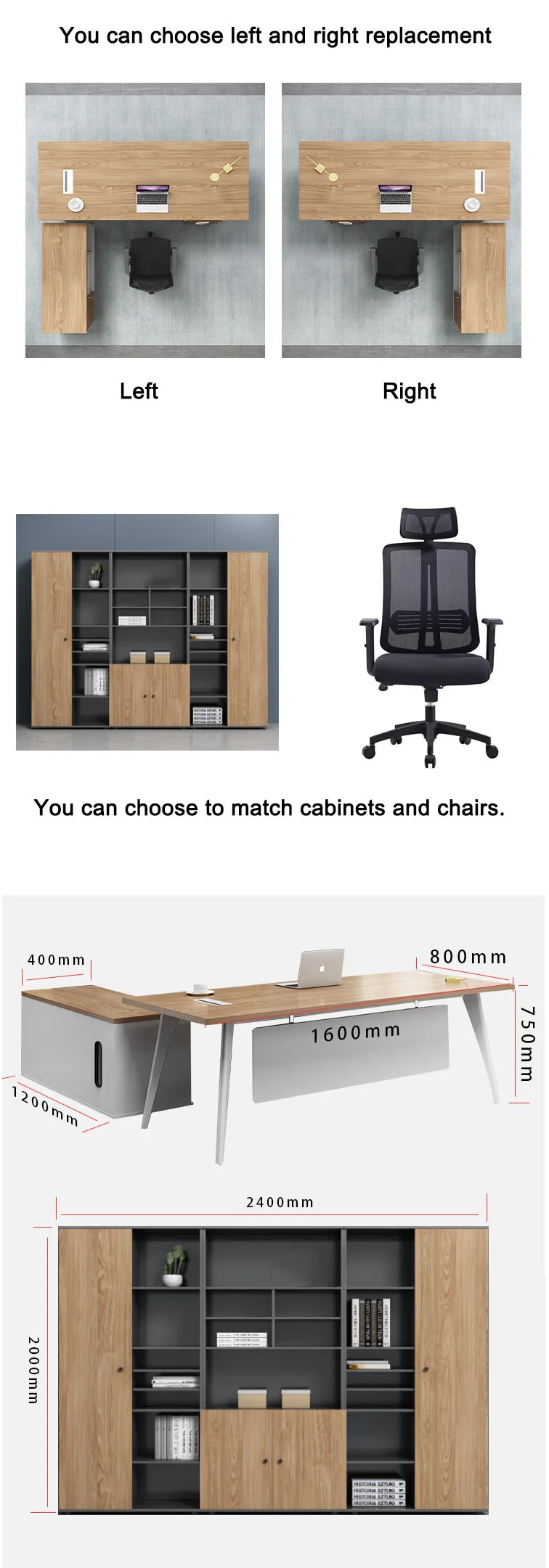 Custom Office Modern Desk - L Shaped Table with Side Return