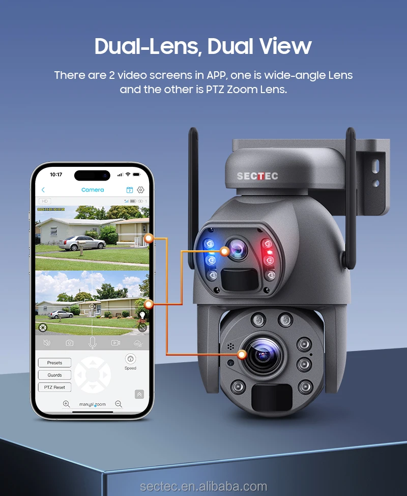 SECTEC 20x Zoom Dual Lens 4G Solar Camera PIR Human Detection Outdoor Waterproof Ip66 Ptz 360 ...