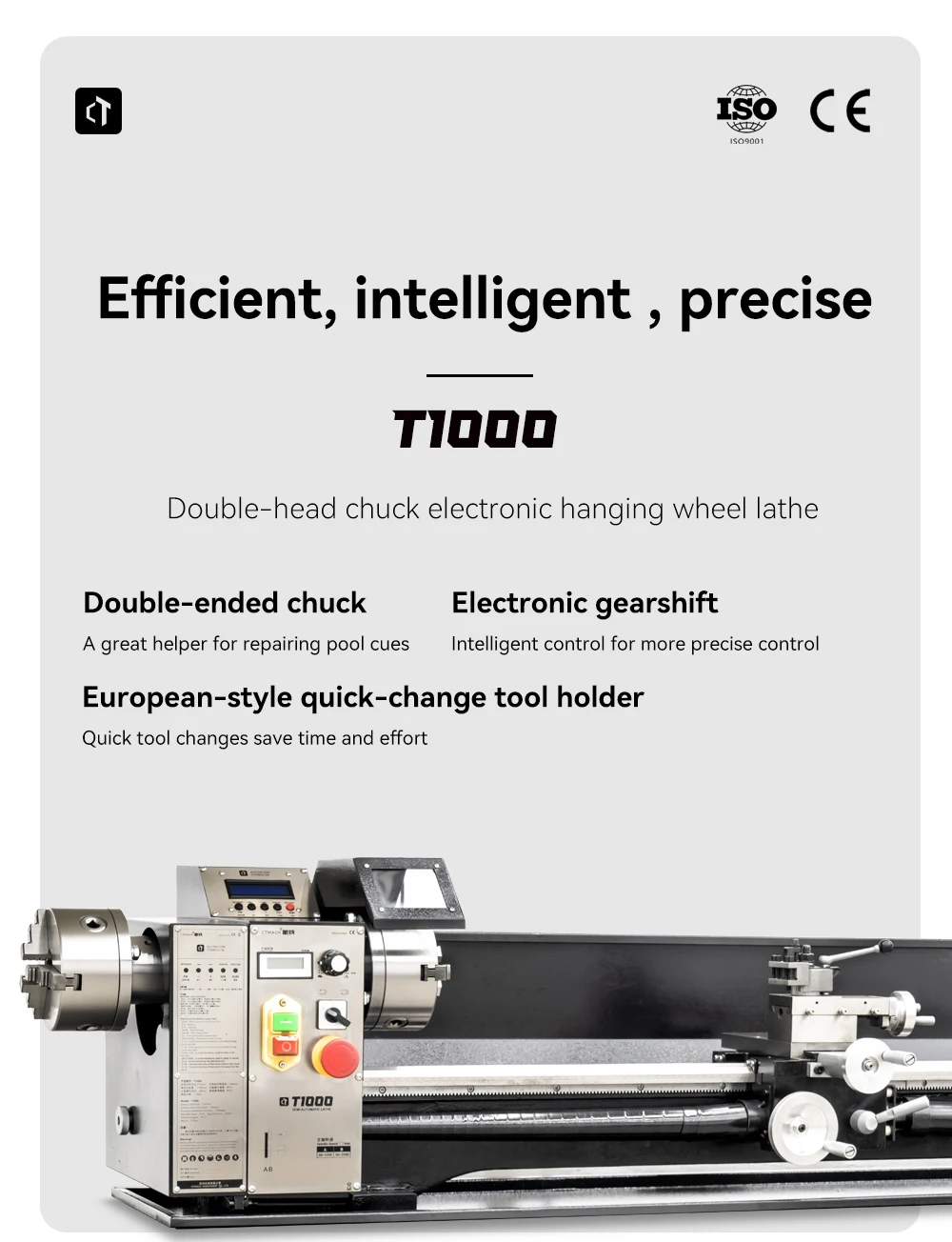 Manual MT5 Spindle Lathe T1000 1100W Motor for Woodworking Projects ...