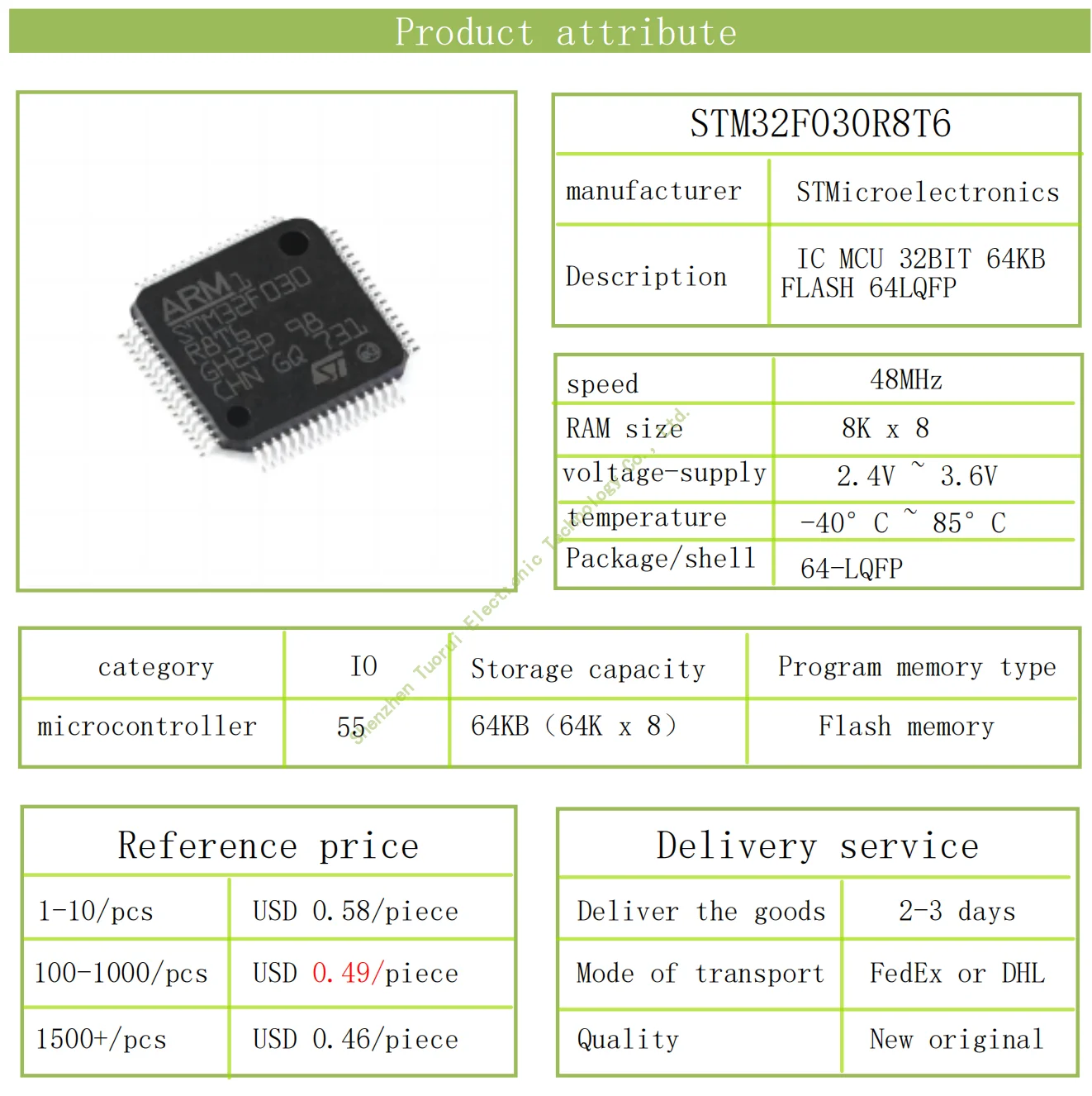 Original Authentic Stm32f030r8t6 Lqfp-64 Arm Cortex-m0 32-bit Microcontroller Mcu - Buy ...