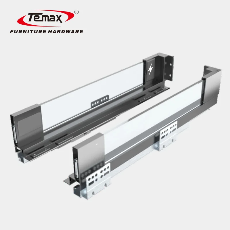 TEMAX BT301G Soft Close Built-in LED Light Glass Side Panel Metal Box ...